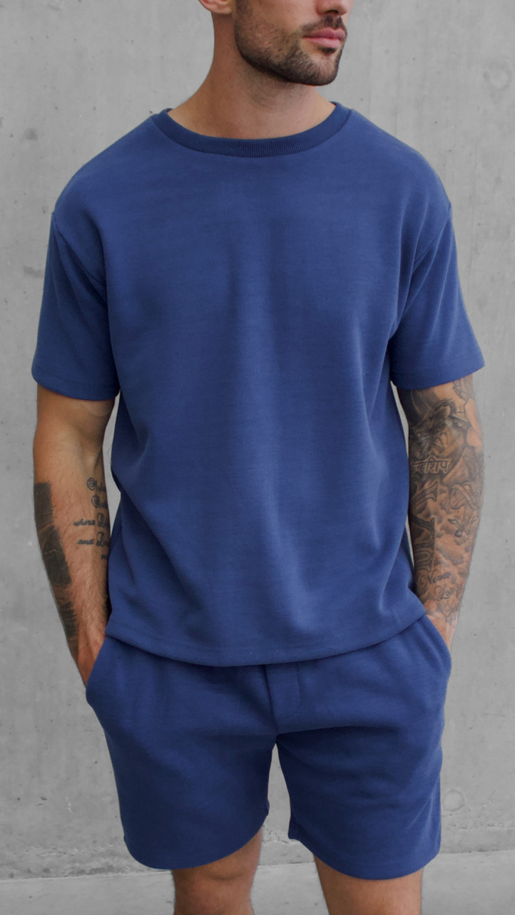 Cotton Blend Premium Ribbed Short-Set in Navy | Men's Clothing ...