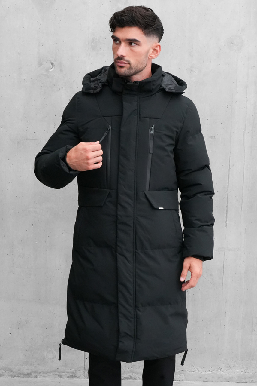 Longline Quilted Jacket in Black | Men's Clothing & Fashion | HisColumn