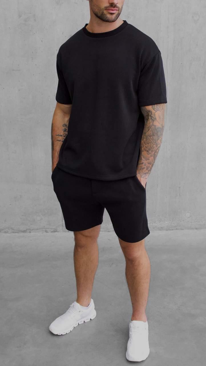 Cotton Blend Premium Ribbed Short-Set in Black | Men's Clothing ...