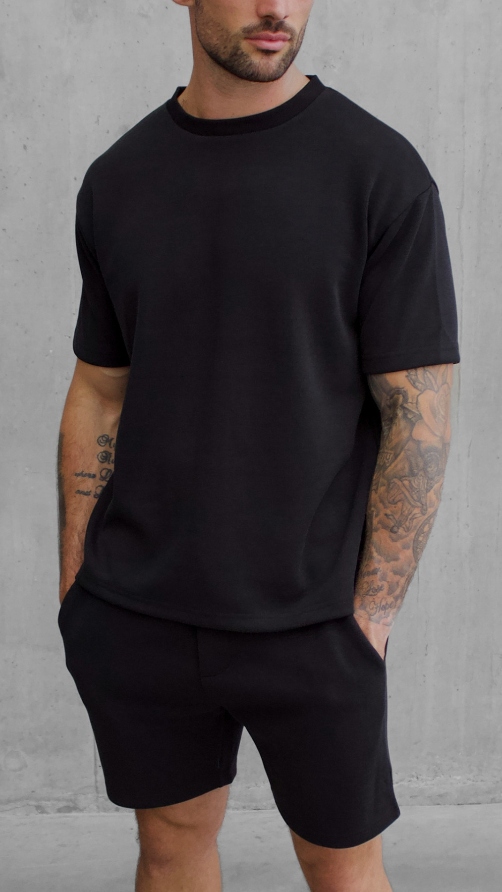 Cotton Blend Premium Ribbed Short-Set in Black | Men's Clothing ...
